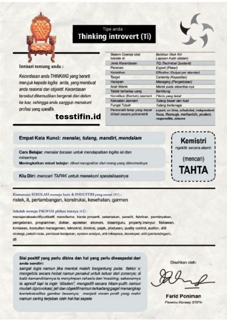 Sertifikat Tes STIFIn Thinking introvert - Ti - STIFIn Net
